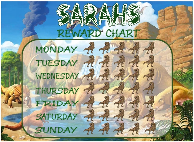 PERSONALISED DINOSAUR THEME Reward Chart Poster and Sticker Stars £3.99 ...