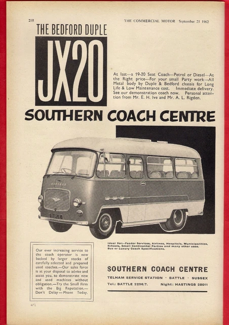 OLD MAGAZINE ADVERT 1962 ~ 20-seat Bedford Duple JX20 - Southern Coach ...