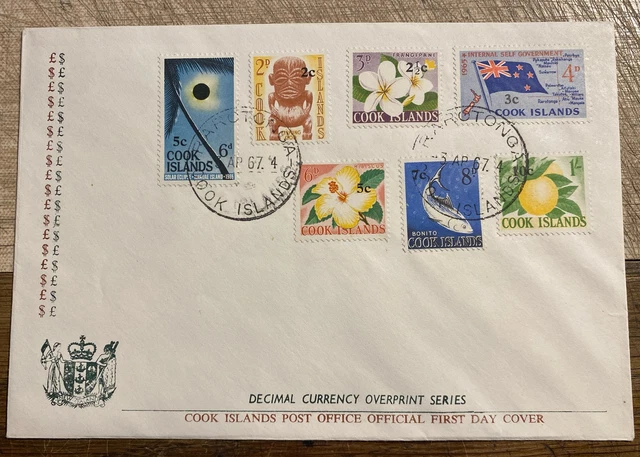COOK ISLANDS POST Office 1967 Dezimalaufdruck FDC Briefmarken Rarotonga ...