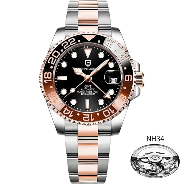 PAGANI DESIGN PD-1662 V4 GMT Stainless Steel/Rose Gold Seiko NH34 ...