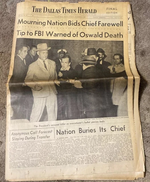 JFK FAREWELL NEWSPAPER Dallas Times Herald 11/25/63 Oswald Death $295. ...