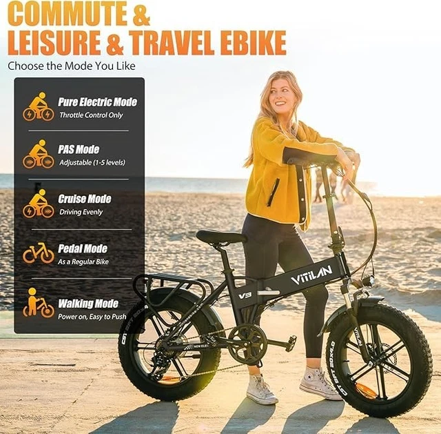 VITILAN V3 2.0 20in Fat Tire 750W Electric Folding Bike 13AH City E-bike 45km/h $1,649.00 ...
