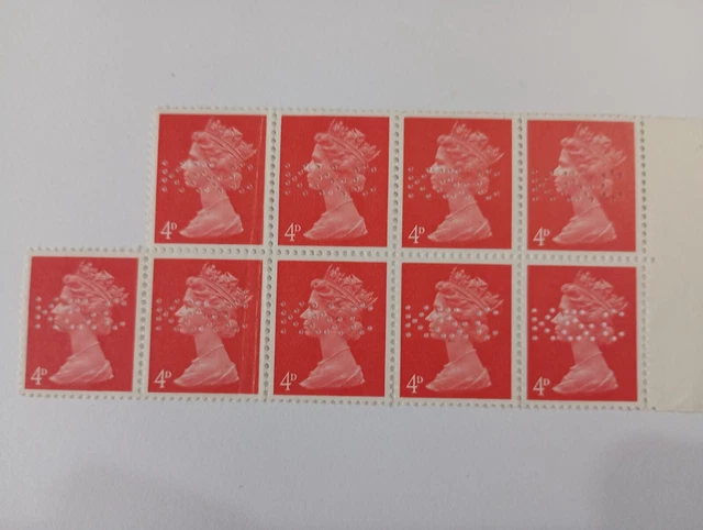 GB STAMPS PRE decimal Machin block red 4d mnh Perfin K&C £2.00 ...