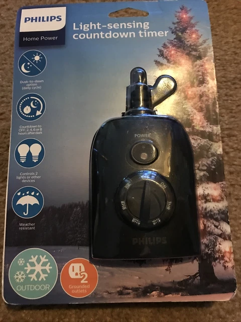 PHILIPS OUTDOOR LIGHT-SENSING Countdown Timer 2 Grounded Outlets ...