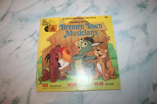 VINTAGE 1970 DISNEY Book with Record Story of Bremen Town Musicians $10 ...