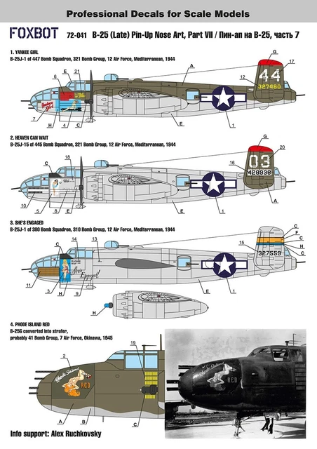 FOXBOT DECALS 1/72 North American B-25G/J Mitchell (Late) "Pin-Up Nose ...
