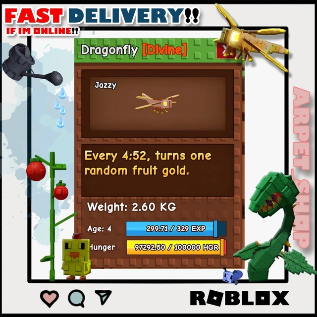 [🐶] ROBLOX GROW A GARDEN | Dragonfly [Divine] | Fast & Easy 🌱 EUR 1,25 ...