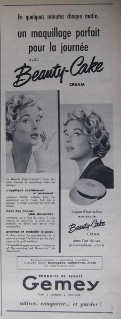 PUBLICITÉ 1955 GEMEY Beauty Cake Un Maquillage Parfait - Advertising ...