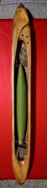 TWO VINTAGE torpedo wooden weaving loom shuttle with metal tips on ends ...