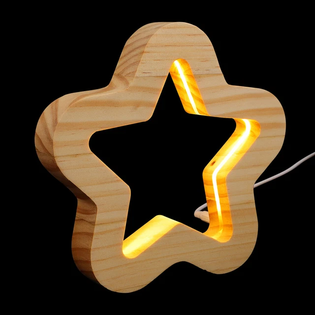 STAR LED NEON Lamp Kids Bedside Light Night Wooden Baby Child £19.82 ...