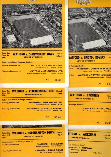 WATFORD FC HOME programmes 1958-59 1959-1960 1960-61 1961-62 1962-63 ...