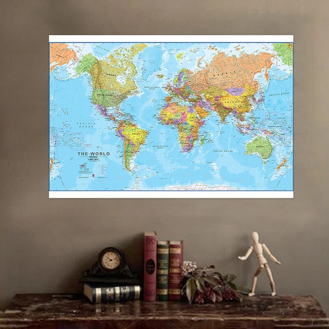 WORLD MAP ATLAS Political Maps Detailed Educational Poster Wall Art ...