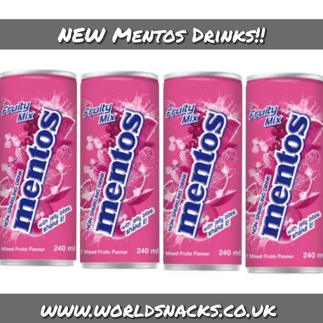 MENTOS FRUITY MIX X4 320ml Cans Asian Import Sodas New Jelly Bits £13. ...