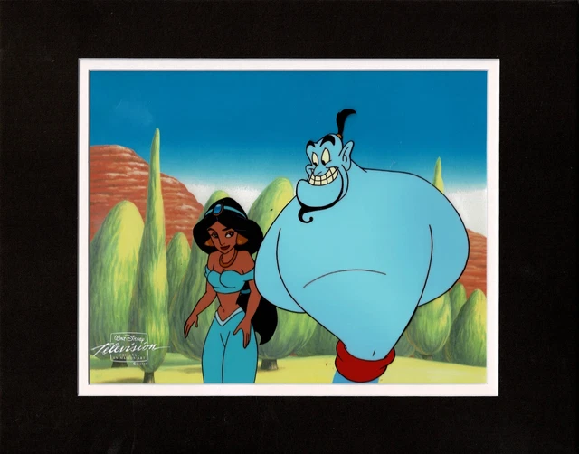 ALADDIN JASMINE DISNEY TV Animation Cel and 2 Drawings Matted 1994 13 C ...