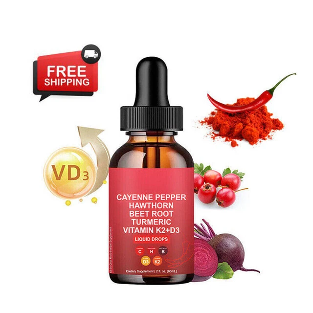 CAYENNE PEPPER HAWTHORN Beet Root Turmeric Vitamin K2+D3 Drops Fast ...