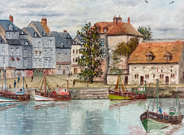 ANTIQUE PAINTING THE port of Honfleur old basin, navy Henri Plubel ...