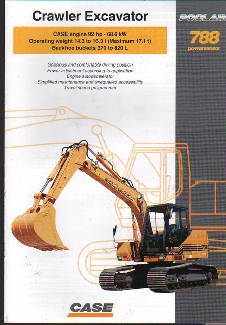 CASE POCLAIN &788& Crawler Hydraulic Excavator Brochure Leaflet £5.00 - PicClick UK