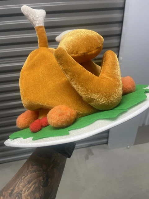 FUNNY ROASTED PLUSH TURKEY HAT Drumstick BBQ Thanksgiving Adult Chef ...