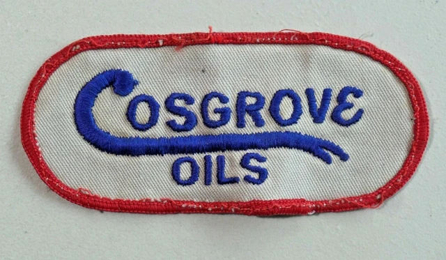VINTAGE COSGROVE OILS Uniform Patch Used Oval White Back Blue Letters ...