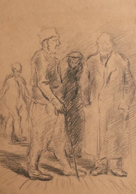 GENUINE PENCIL DRAWING figures portrait sketch £76.94 - PicClick UK