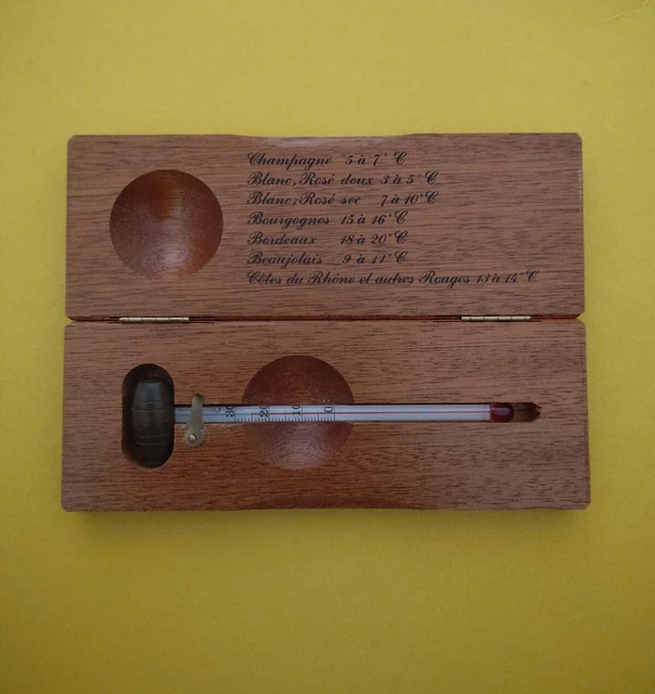 VINTAGE FRENCH WINE Thermometer Wooden Box Pour Servir A La Juste ...