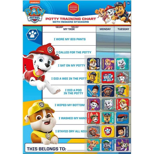 POTTY TRAINING REWARD Chart Paw Patrol Resuable Stickers Daily Tasks £4 ...
