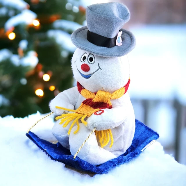 GEMMY FROSTY THE Snowman Animated Plush Sled Tobbogan Moves Wobble ...