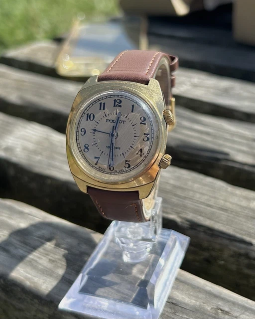 VINTAGE WATCH POLJOT Alarm Retro Gold USSR Mechanical Soviet Wristwatch ...