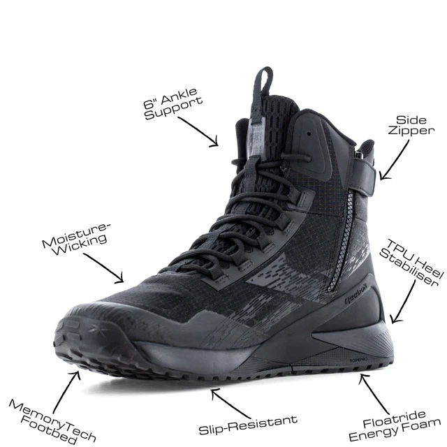 REEBOK - NANO X1 Adventure 6" Tactical Boot with Side Zipper | Black £ ...