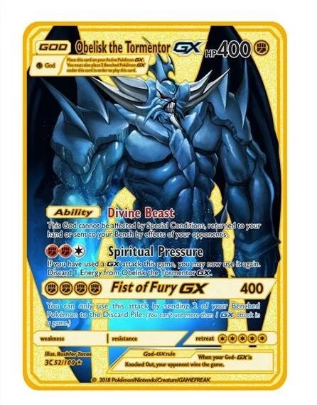 OBELISK THE TORMENTOR GX Gold Rare Card Solid Metal | Collectable ...