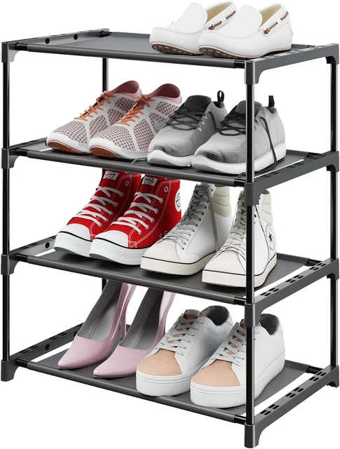 4-TIER SMALL SHOE Rack Stackable Nonwoven Shoe Storage Organizer Metal ...