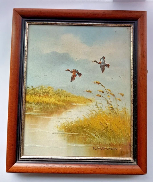TABLEAU SUR TOILE encadrée W NEWMAN peinture canards au dessus d'un ...