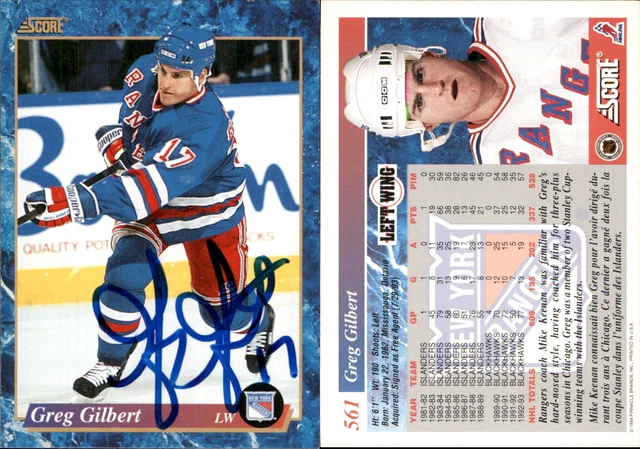 CARTE SIGNÉE GREG Gilbert 1993-94 score #561 New York Rangers Auto AU ...