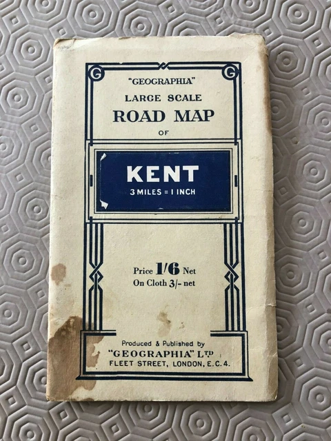 VINTAGE GEOGRAPHIA LARGE Scale Road Map - KENT - 3 miles to 1" £3.00 ...