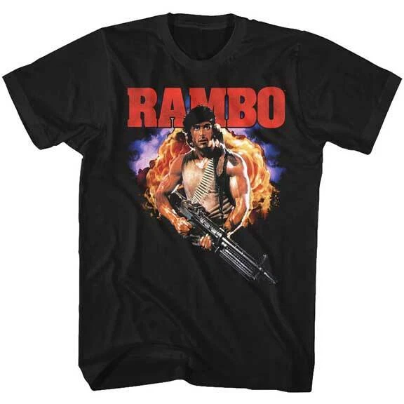 RAMBO FIRST BLOOD John Rambo Machine Gun Full Color Herren T-Shirt 80er ...