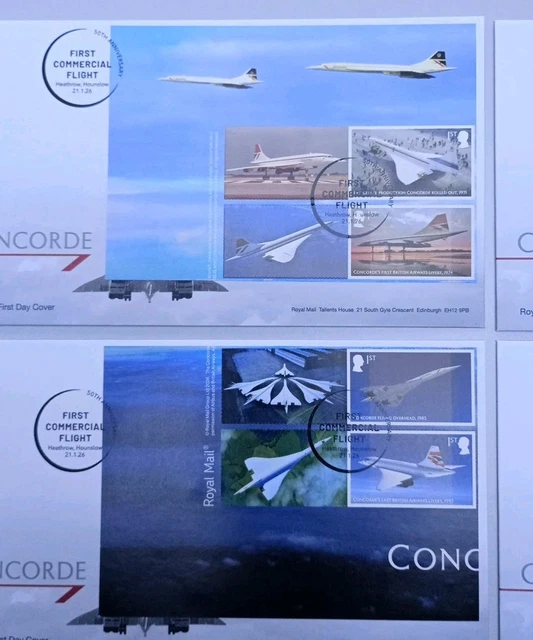 2026 CONCORDE COMMEMORATIVE Smilers Sheet on 4FDC Heathrow Hounslow Pmk ...