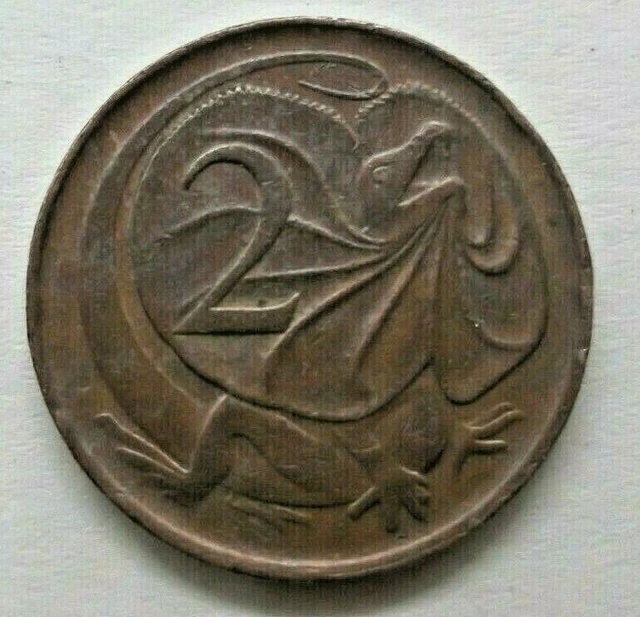1966 AUSTRALIA 2C TWO CENT COIN NO 'SD' MARKING FRILLED NECK LIZARD ...