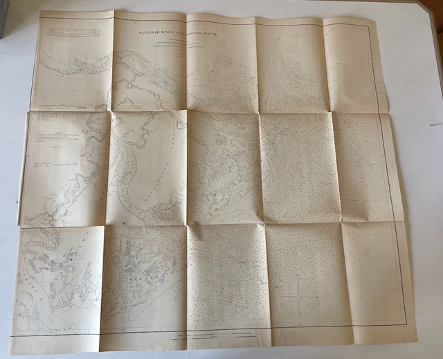1866 NAUTICAL SURVEY Map Chart of Savannah River and Wassaw Sound ...