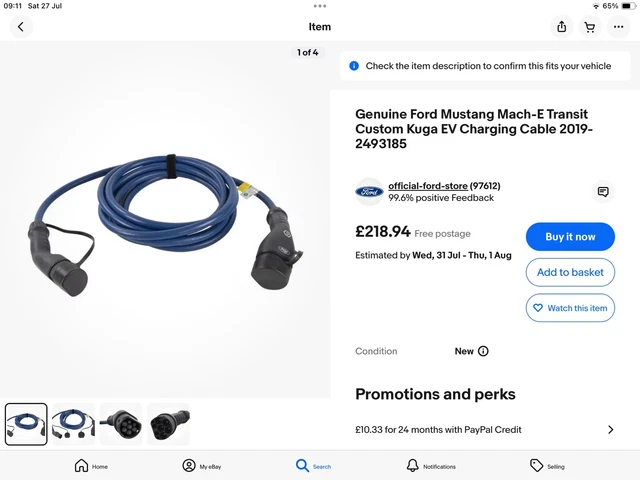 GENUINE FORD MUSTANG Mach-E Transit Custom Kuga EV Charging Cable 2019 ...