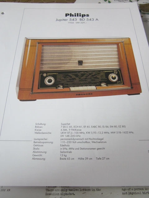 RADIO-FERNSEHARCHIV SCHALTPLAN 02 Philips Jupiter 543 BD 543 A, 1954 ...