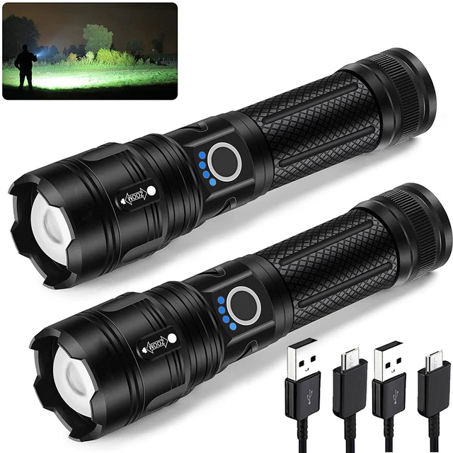 900000LM POWERFUL TACTICAL LED Flashlight Rechargeable Zoom Torch Super ...