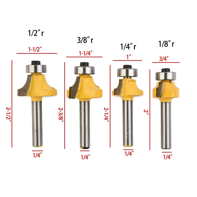 4*-ROUND OVER EDGING Router Bit Set 1/4 Shank 1/8 1/4 3/8 1/2 ...