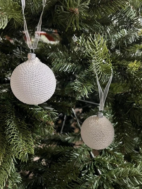 JOHN LEWIS TWO Lace White Silver Baubles Christmas Tree Decorations $1. ...