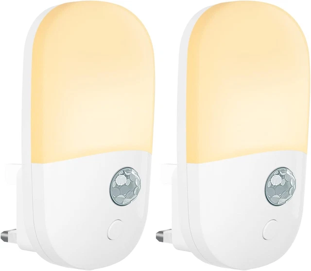 MOTION SENSOR LED Night Light Plug in Wall with Warm White Lamp, PIR ...