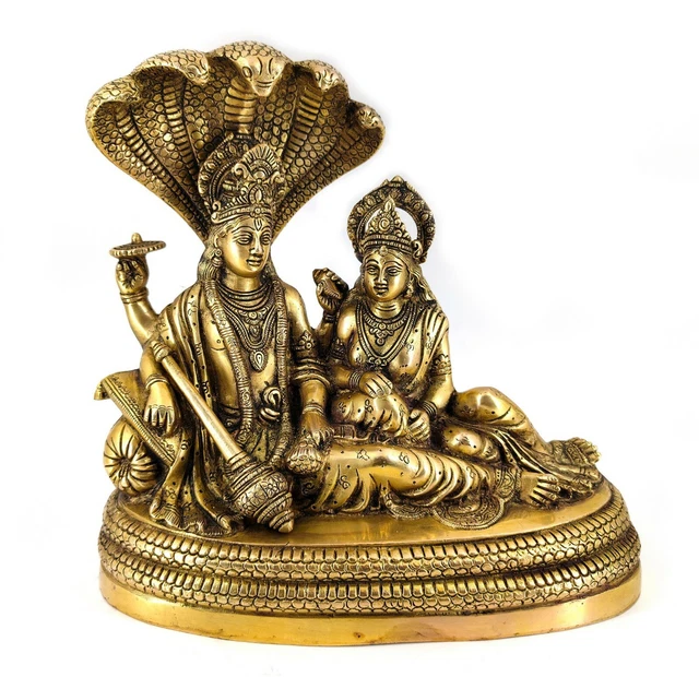 WHITEWHALE LORD VISHNU with Lakshmi Rest Upon Shesha Naag Brass Statue ...