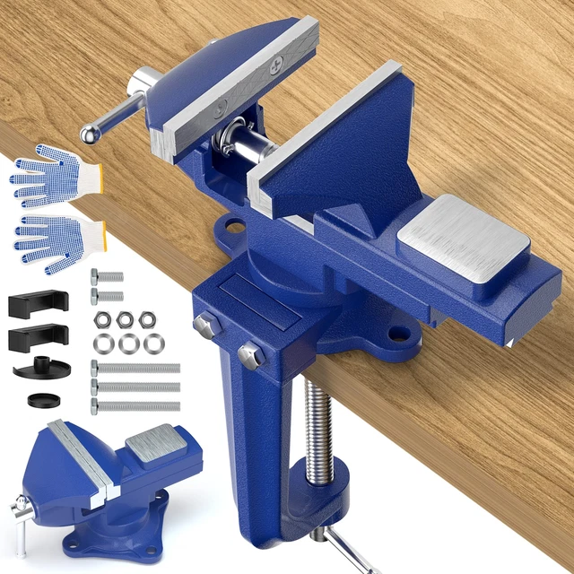 2-IN-1 BENCH VISE 360° Swivel Clamp-On Vice/Table for Woodworking Blue ...