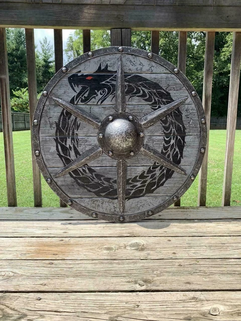 ROUND DRAGON MEDIEVAL Grey Ouroboros Battleworn Viking Shield EUR 164 ...