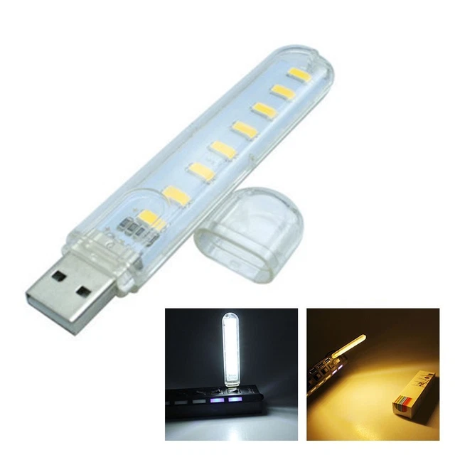 PORTABLE MINI USB LED Lamp 8 Leds Lighting Computer Night Light White/Warm White £4.50 - PicClick UK