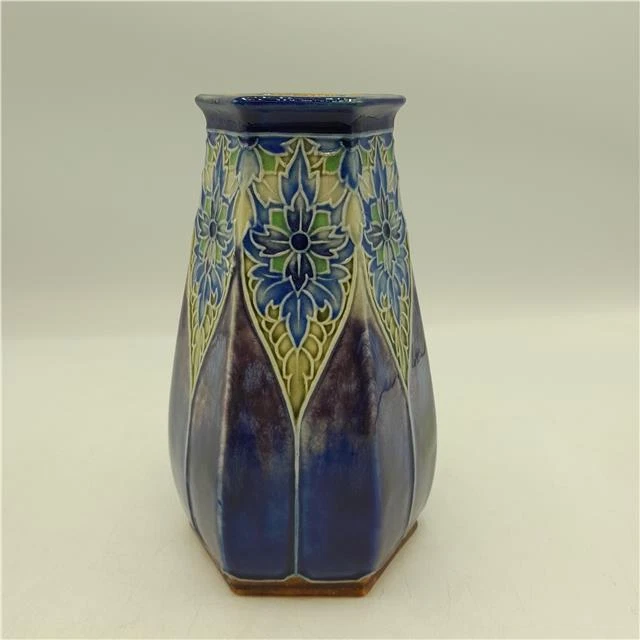 VINTAGE ROYAL DOULTON Vase - Art Nouveau 1920's Blue Floral Hexagonal 7.5" £27.00 - PicClick UK