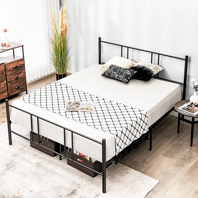 DOUBLE SIZE METAL Bed Frame Mattress Foundation with Headboard ...